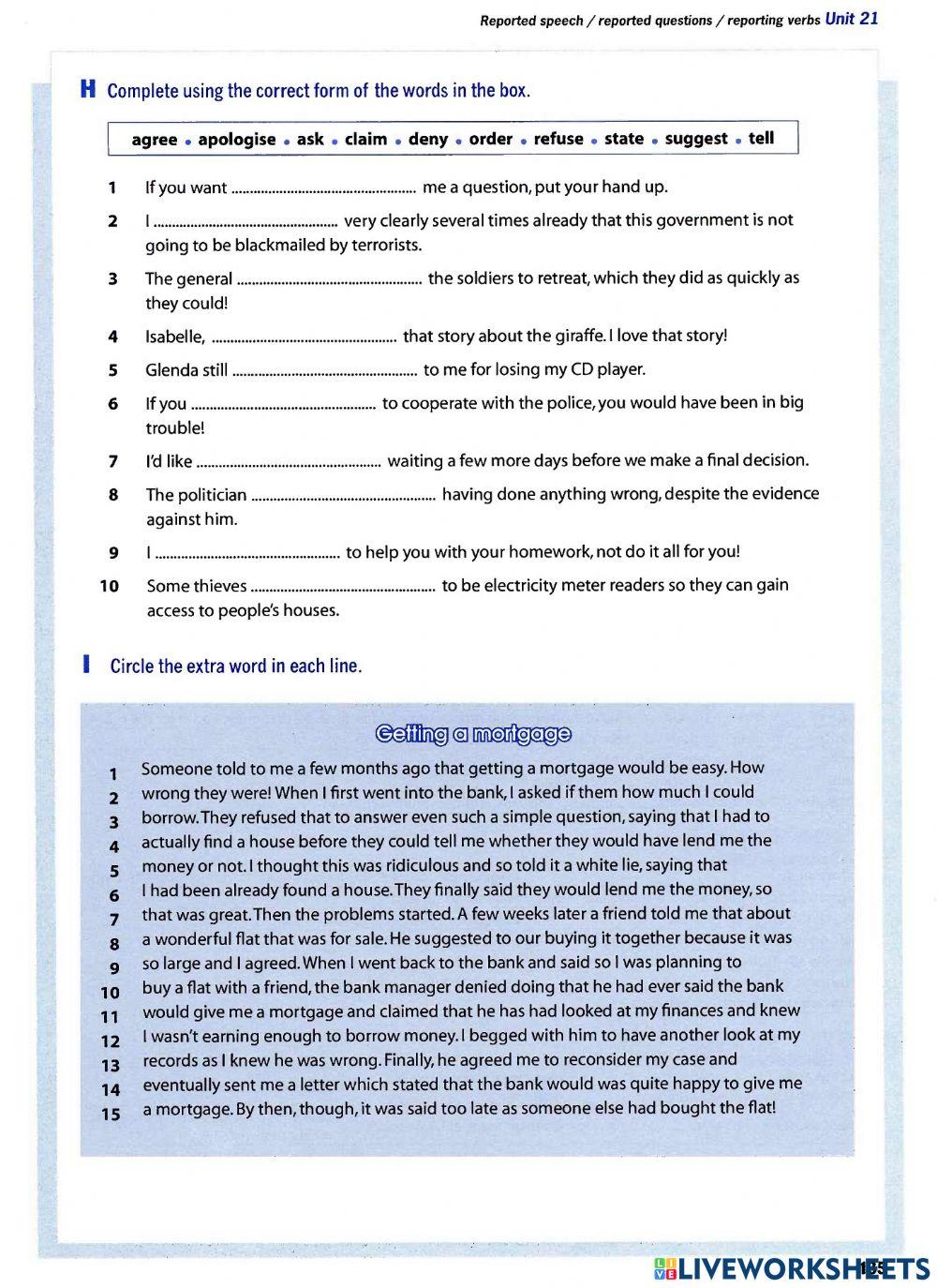 Reported speech-year 12 | TatyanaKi | Live Worksheets