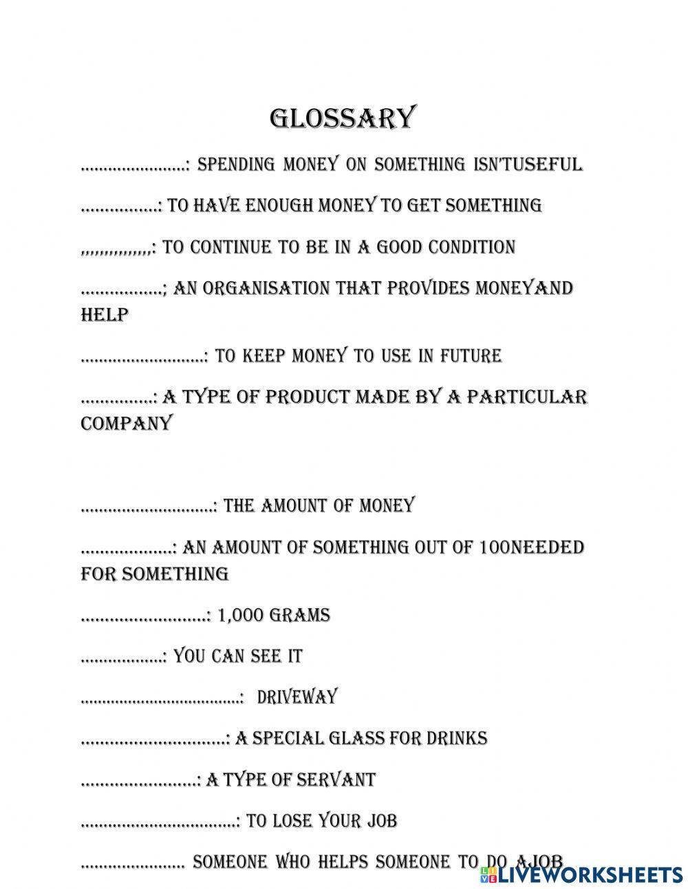 Glossary 2 1802349 | mariuomy | Live Worksheets