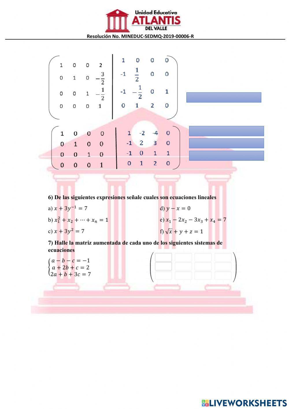 Matrices online activity | Live Worksheets