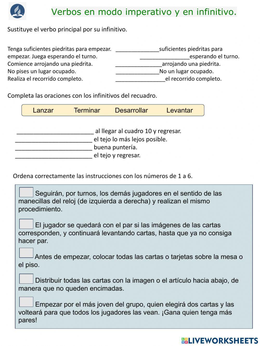 Infinitivo e im… | Free Interactive Worksheets | 1802790