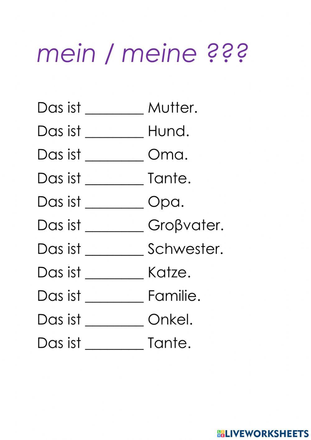 mein - meine online exercise for | Live Worksheets