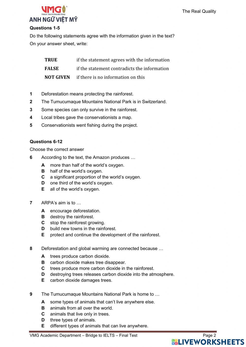BRIDGE TO IELTS - FINAL TEST - READING | vmgieltstb