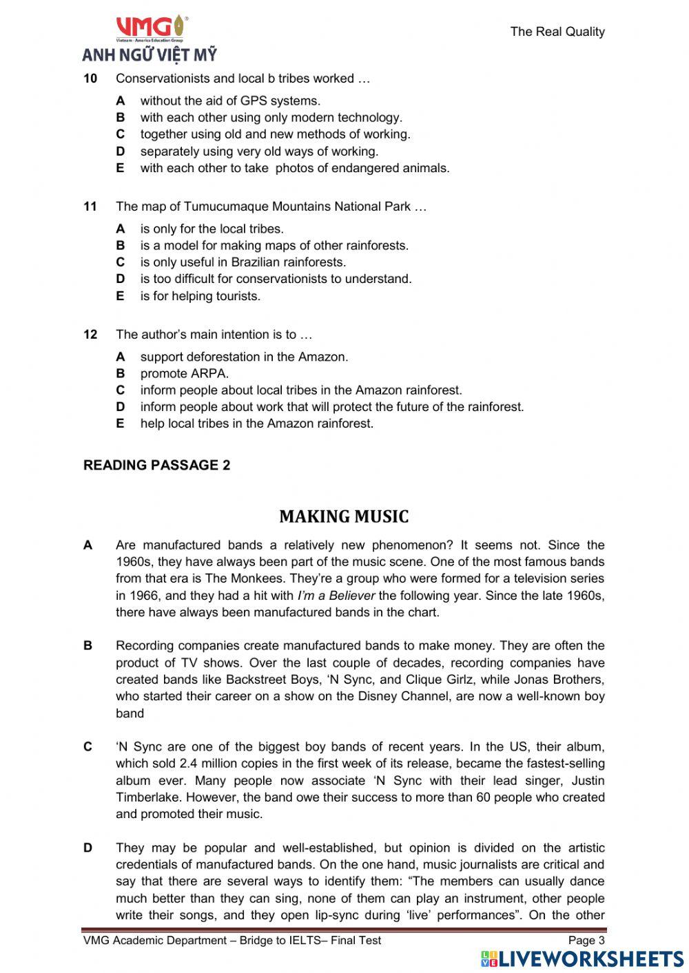 BRIDGE TO IELTS - FINAL TEST - READING | vmgieltstb