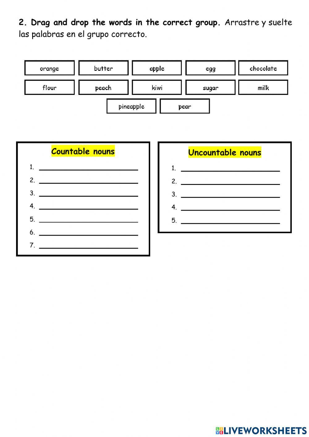 Countable and uncountable online activity for 6th | Live Worksheets