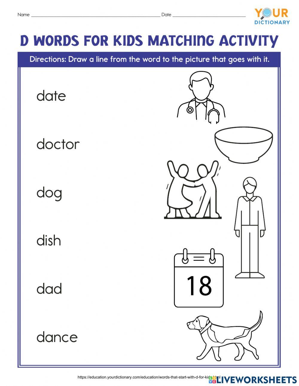 Words with D worksheet | Live Worksheets