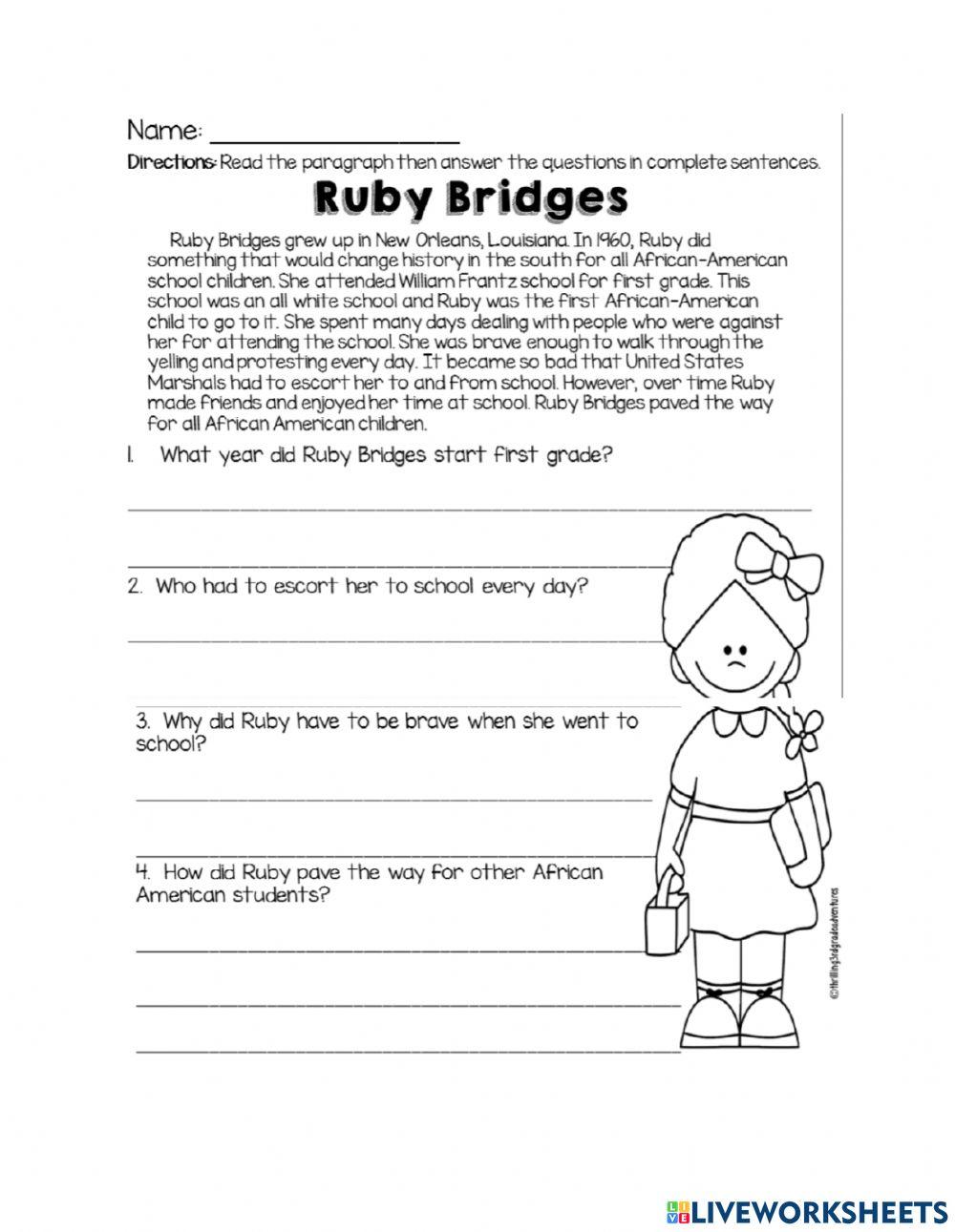 Ruby Bridges Reading Comprehension Online Exercise For Live Worksheets