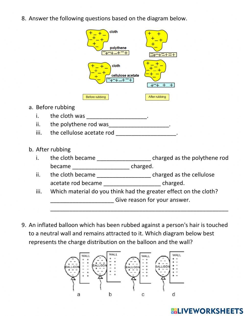 Static electric… | Free Interactive Worksheets | 1803516