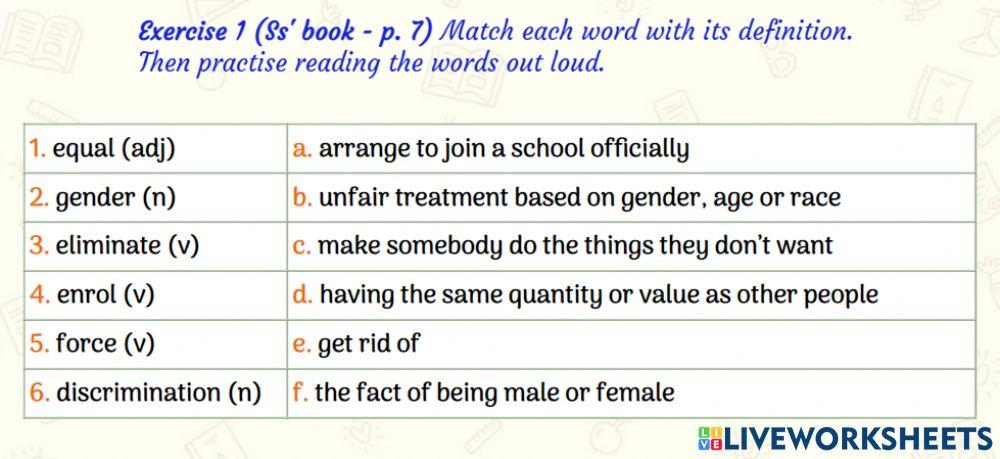 Unit 6 Gender Equality worksheet | Live Worksheets