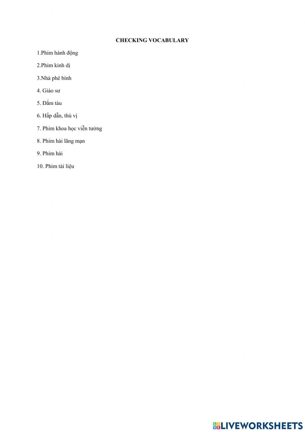 Checking vocabulary -7A11-1 worksheet | Live Worksheets