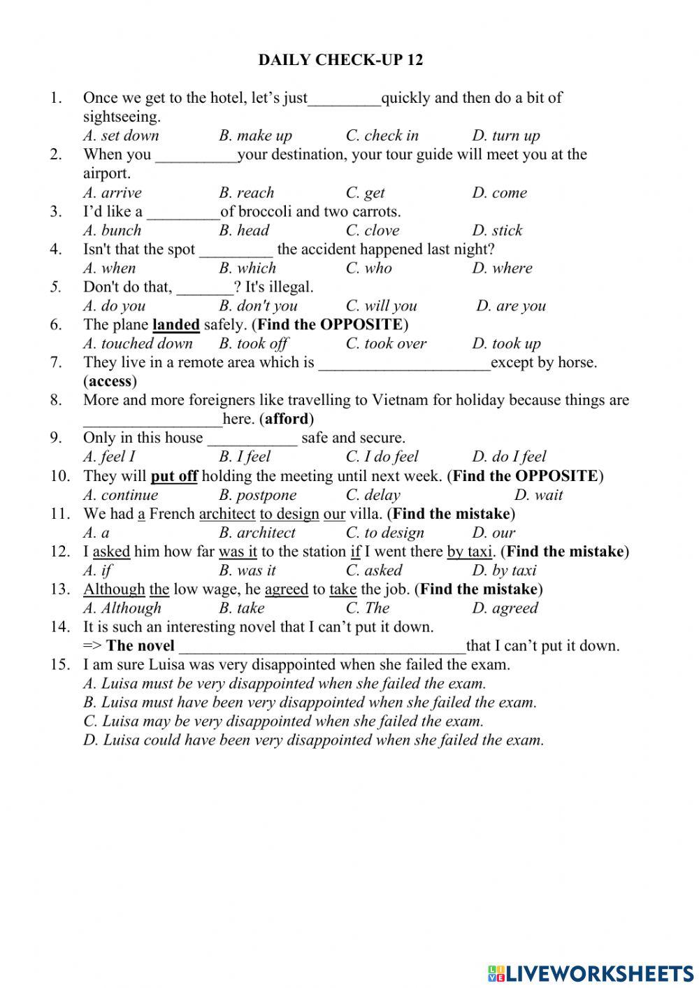 E9 - FT - ĐK - Daily check-up 12 worksheet | Live Worksheets