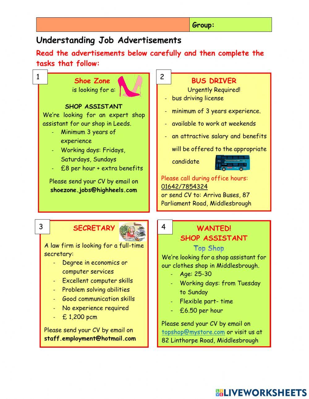 3529021 | Job advertisement | Natthakan | LiveWorksheets