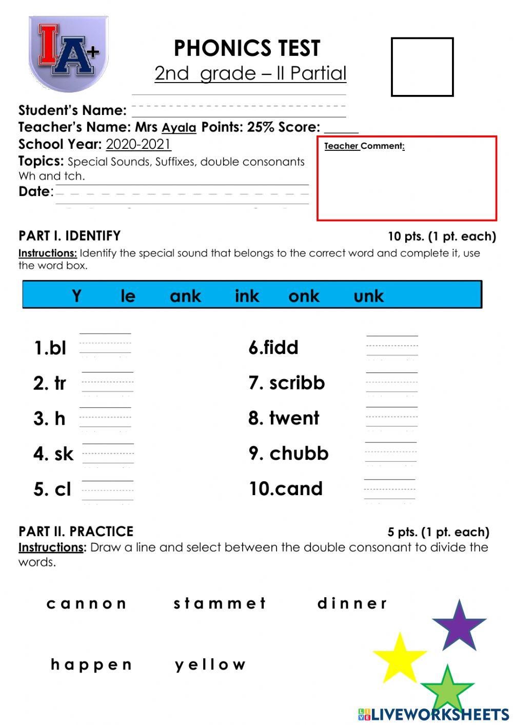 Phonics online exercise for 2nd | Live Worksheets