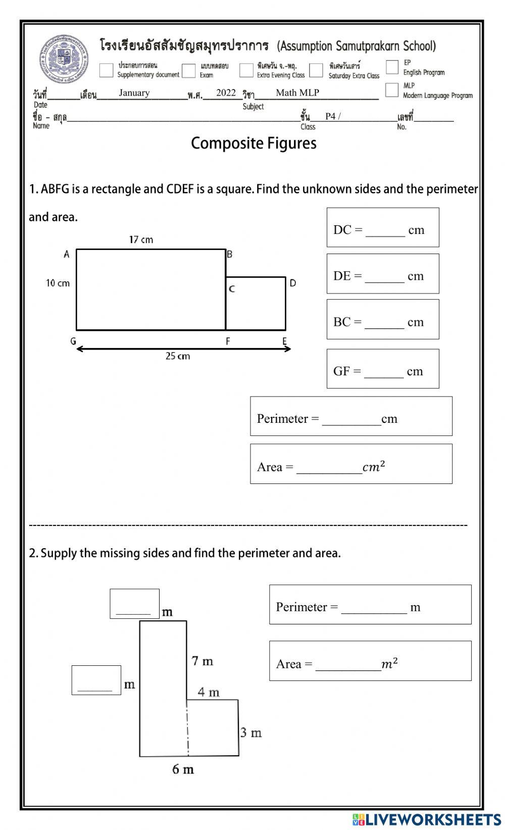 Composite Figures online exercise for | Live Worksheets