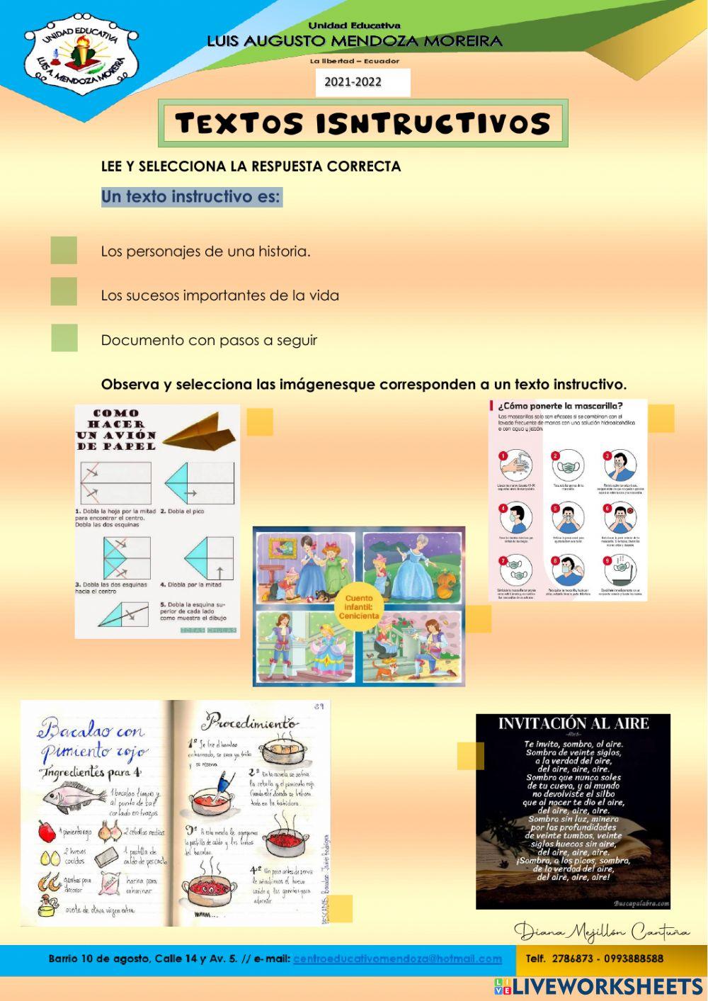 Textos instructivos worksheet | Live Worksheets Textos instructivos worksheet | Live Worksheets