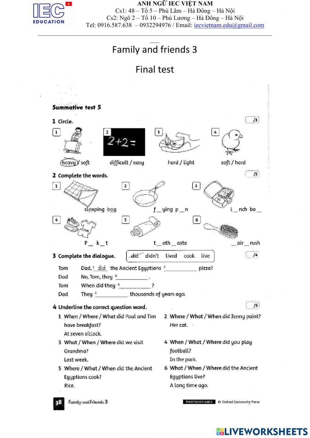 final test family and friends 3 online exercise for | Live Worksheets
