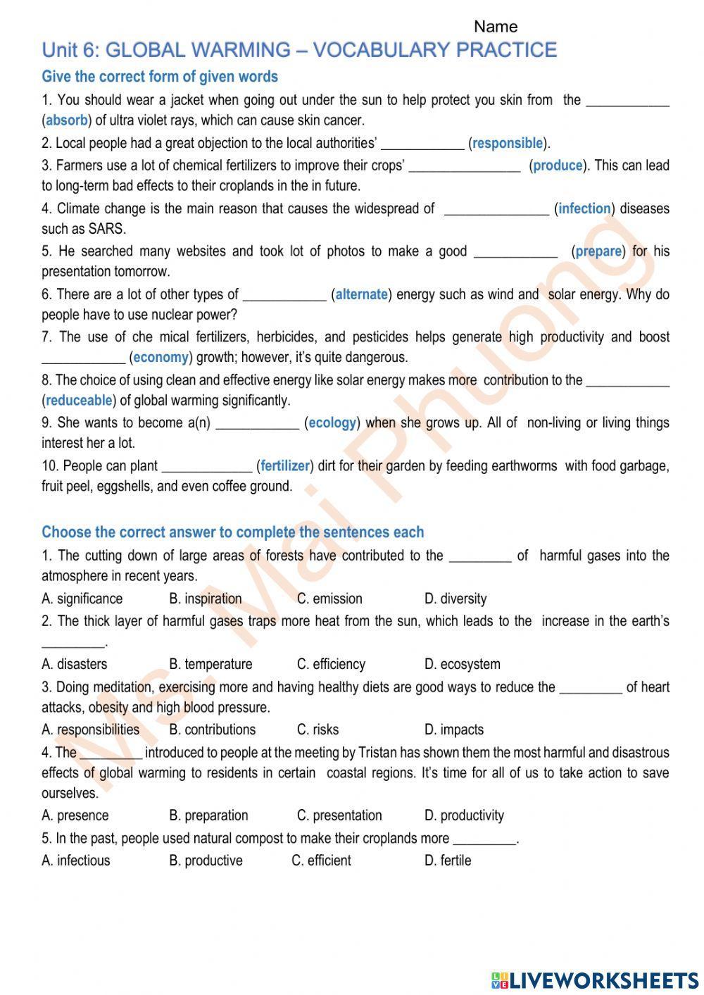 1804589 | Unit 6: GLOBAL WARMING - vocabulary 2
