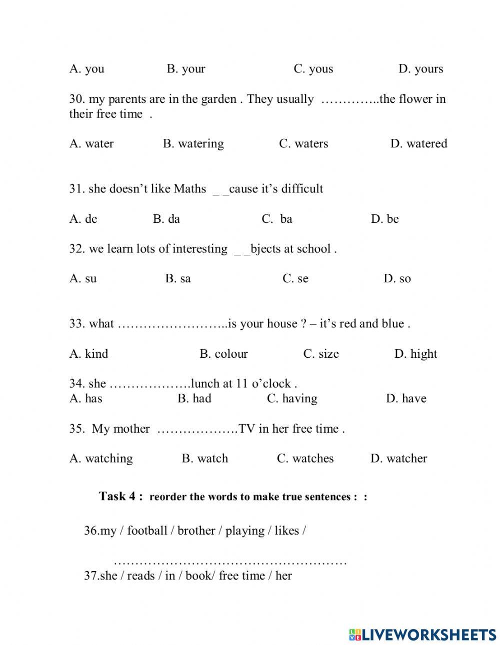 English test 1 grade 4 1804796 | Daothuybavi | Live