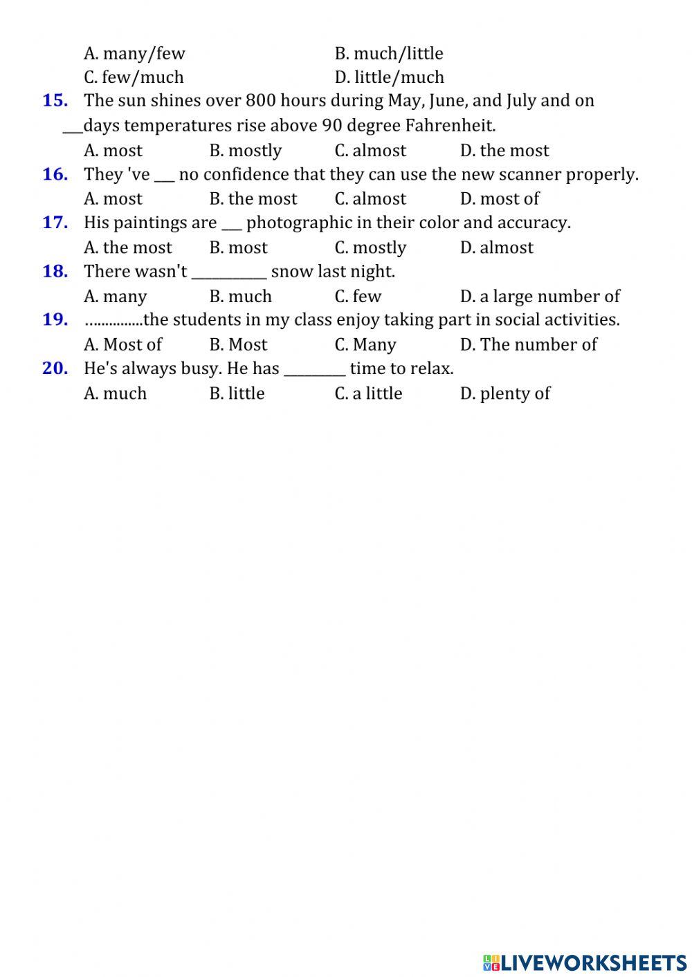 E9 - PRACTICE ON EXPRESSION OF QUANTITIES online exercise for | Live ...