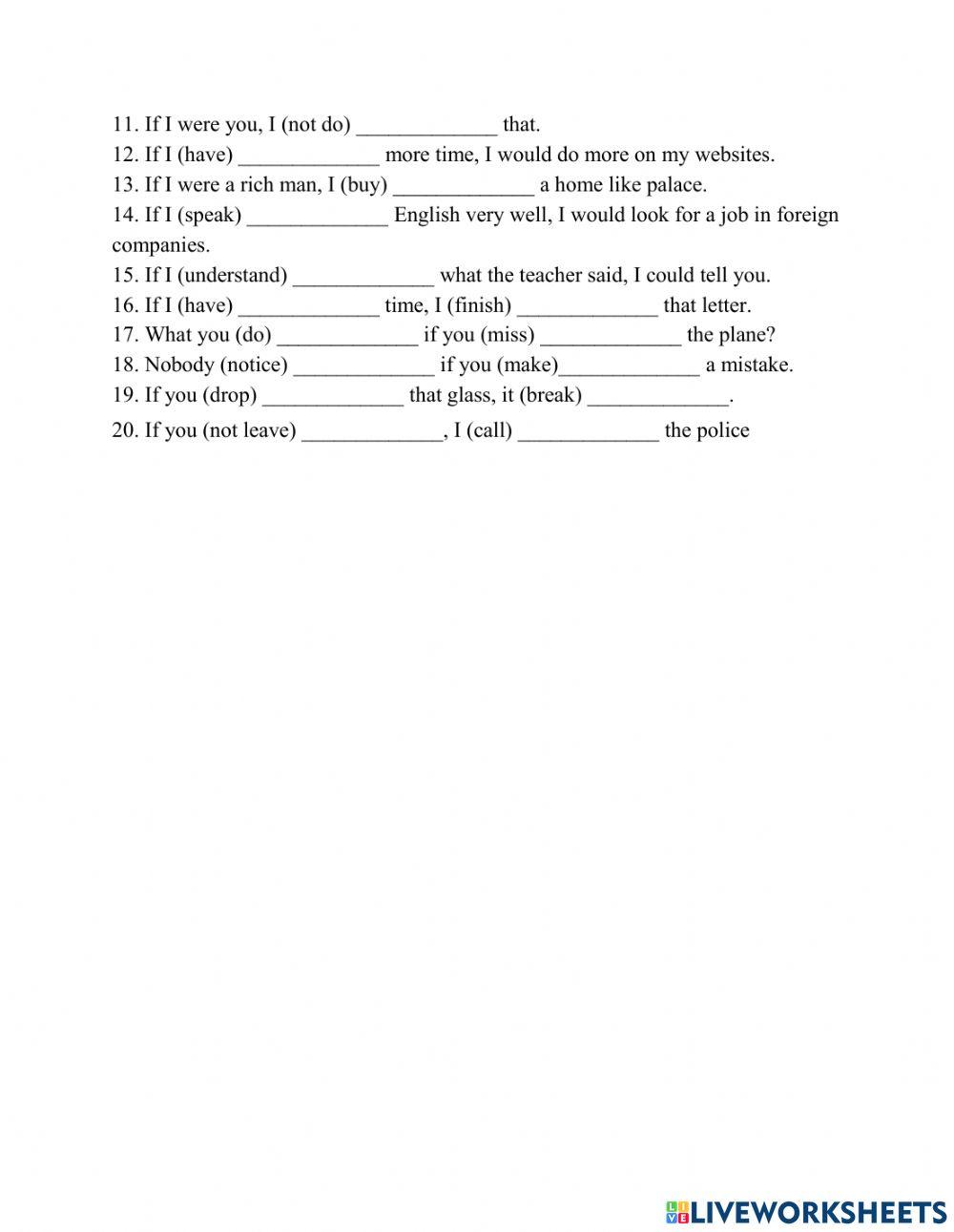 conditional sentence type 1 and 2 online exercise for | Live Worksheets