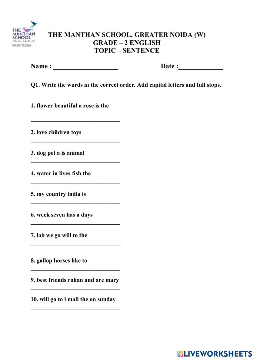 Sentence online exercise for | Live Worksheets