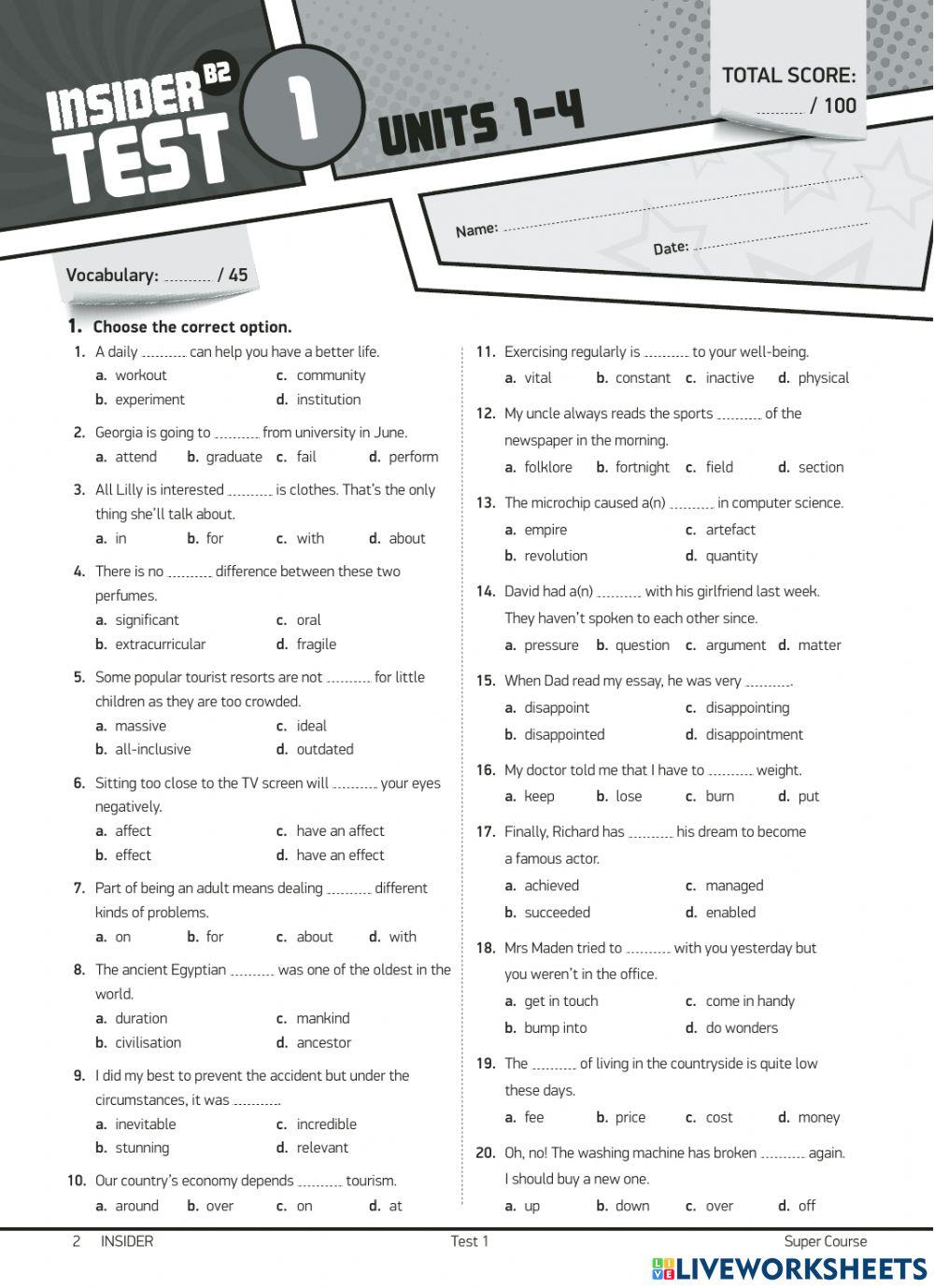 Insider B2 - Te… | Free Interactive Worksheets | 6813760