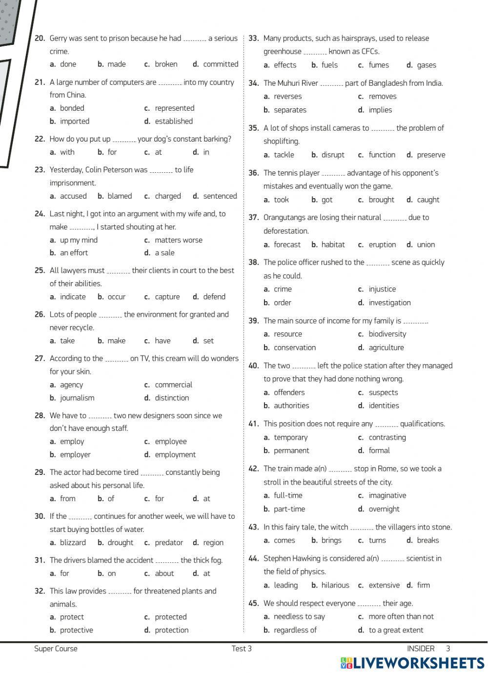 Insider B2 - Te… | Free Interactive Worksheets | 6813765
