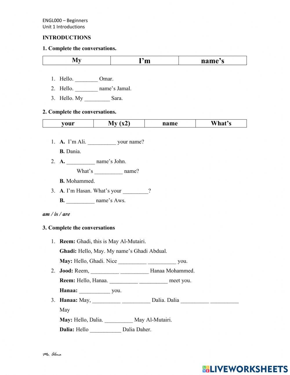 Beginner Unit 1 Introductions 1826 | teacher_Alma_G