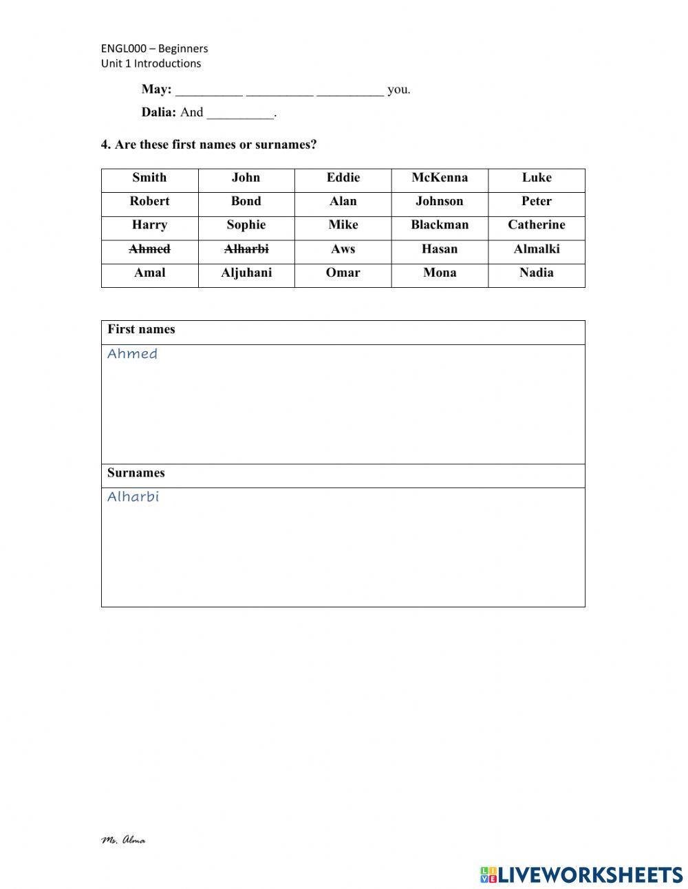 Beginner Unit 1 Introductions 1826 | teacher_Alma_G
