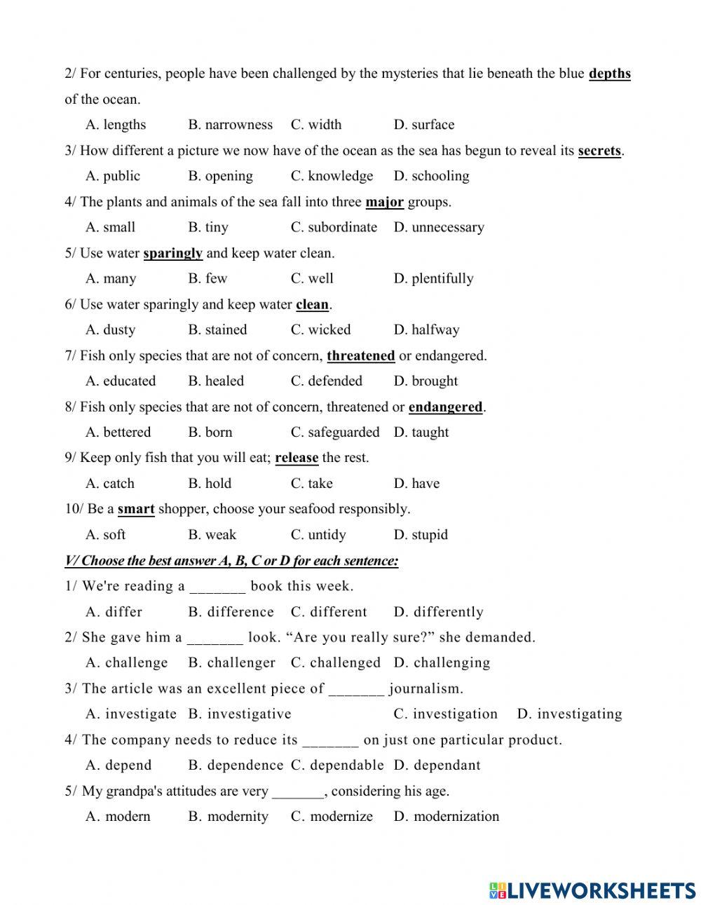 Dt 10cb- unit 9 worksheet | Live Worksheets
