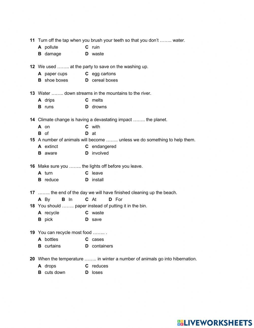 a2- unit 6 vocab online exercise for | Live Worksheets