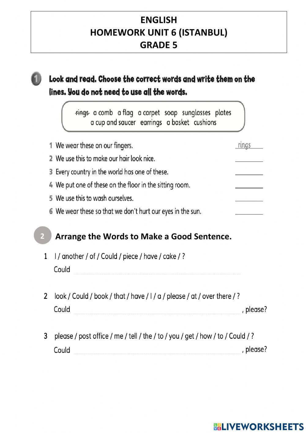 HOMEWORK-UNIT6-G5 online exercise for | Live Worksheets