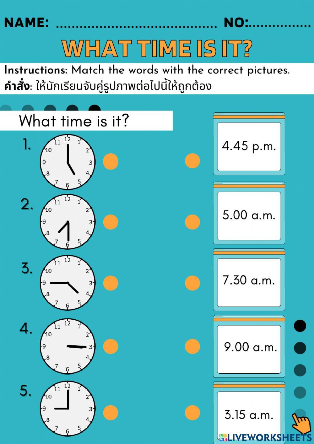 What time is it? online exercise for 3 | Live Worksheets