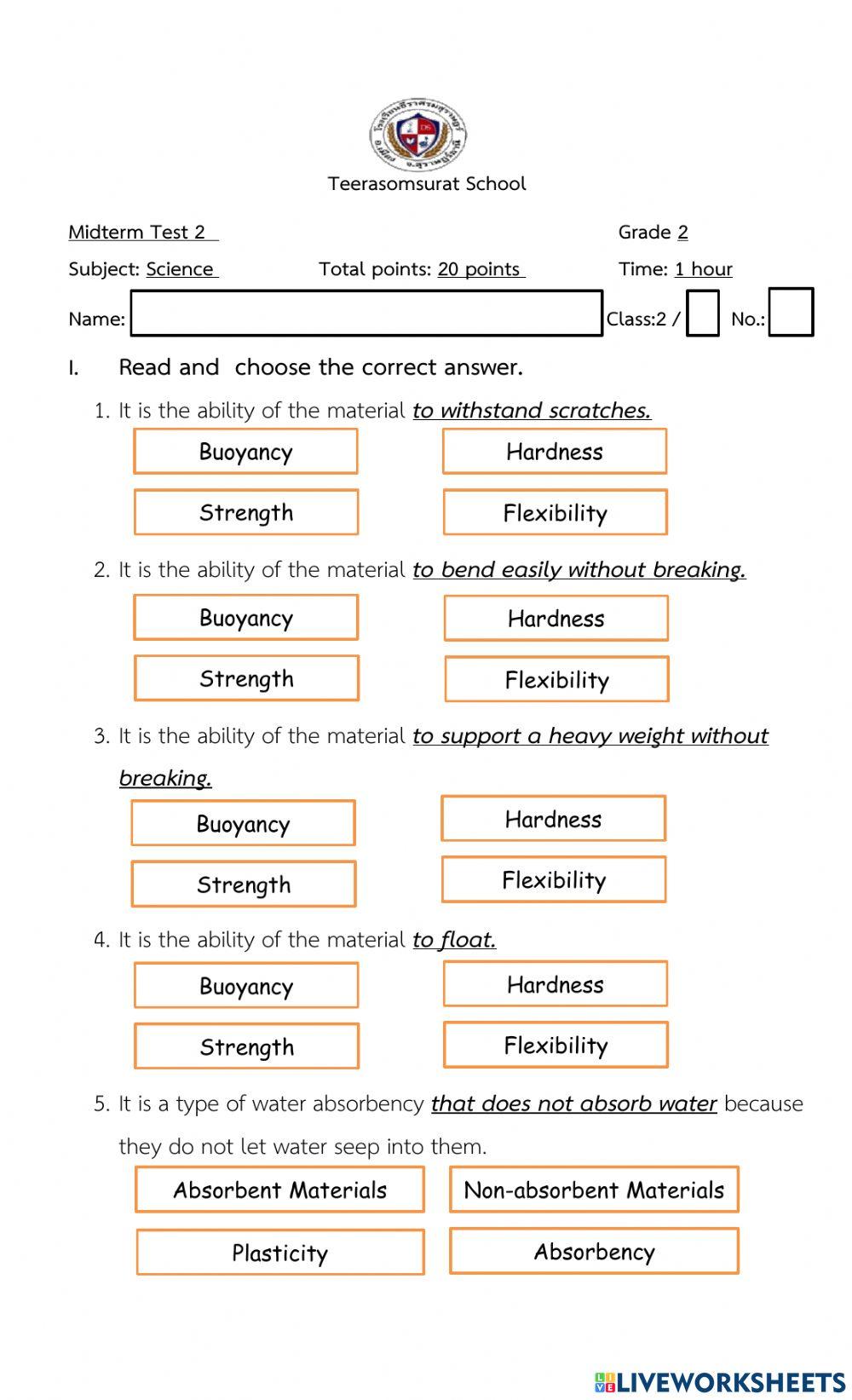 Term 2 Midterm Test P. 2 online exercise for | Live Worksheets
