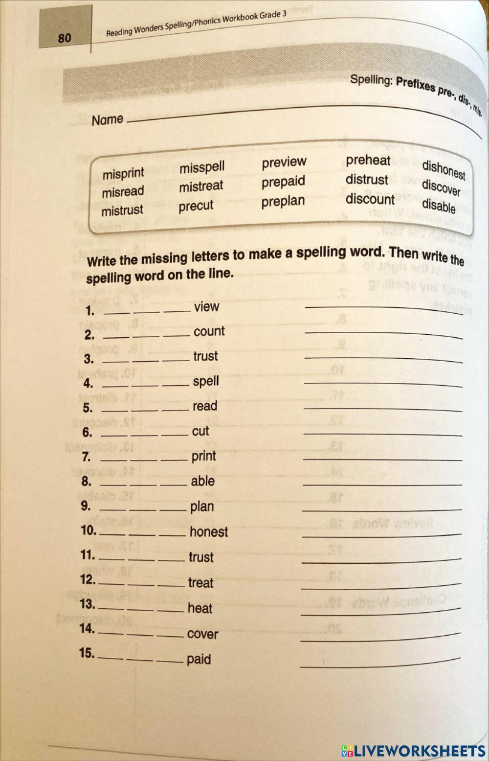 Pg 80 spelling worksheet | Live Worksheets
