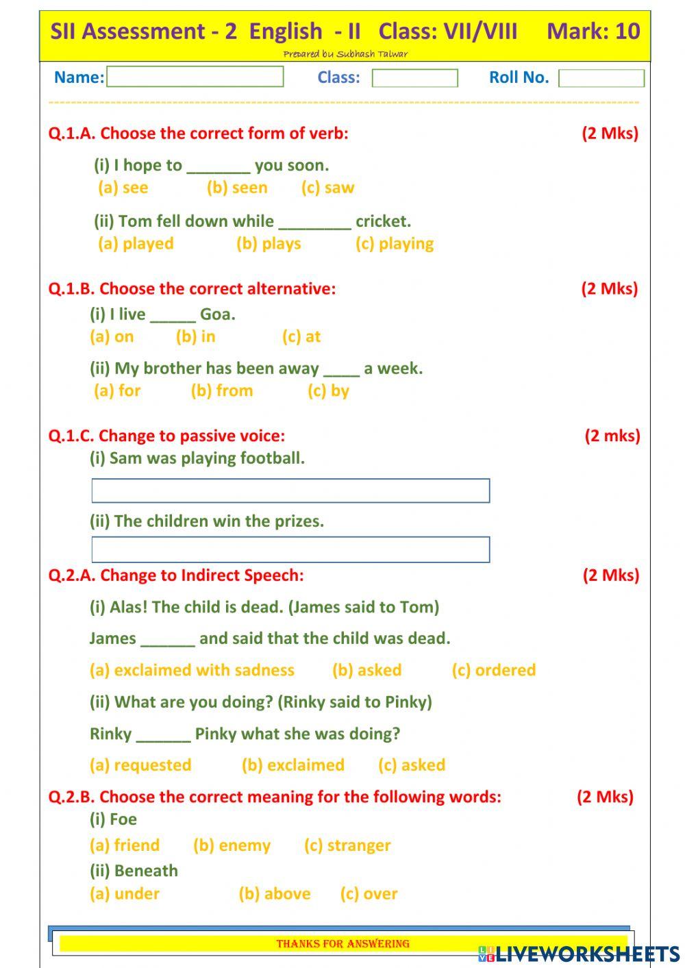 SII A-2 Eng II VII B2 worksheet | Live Worksheets