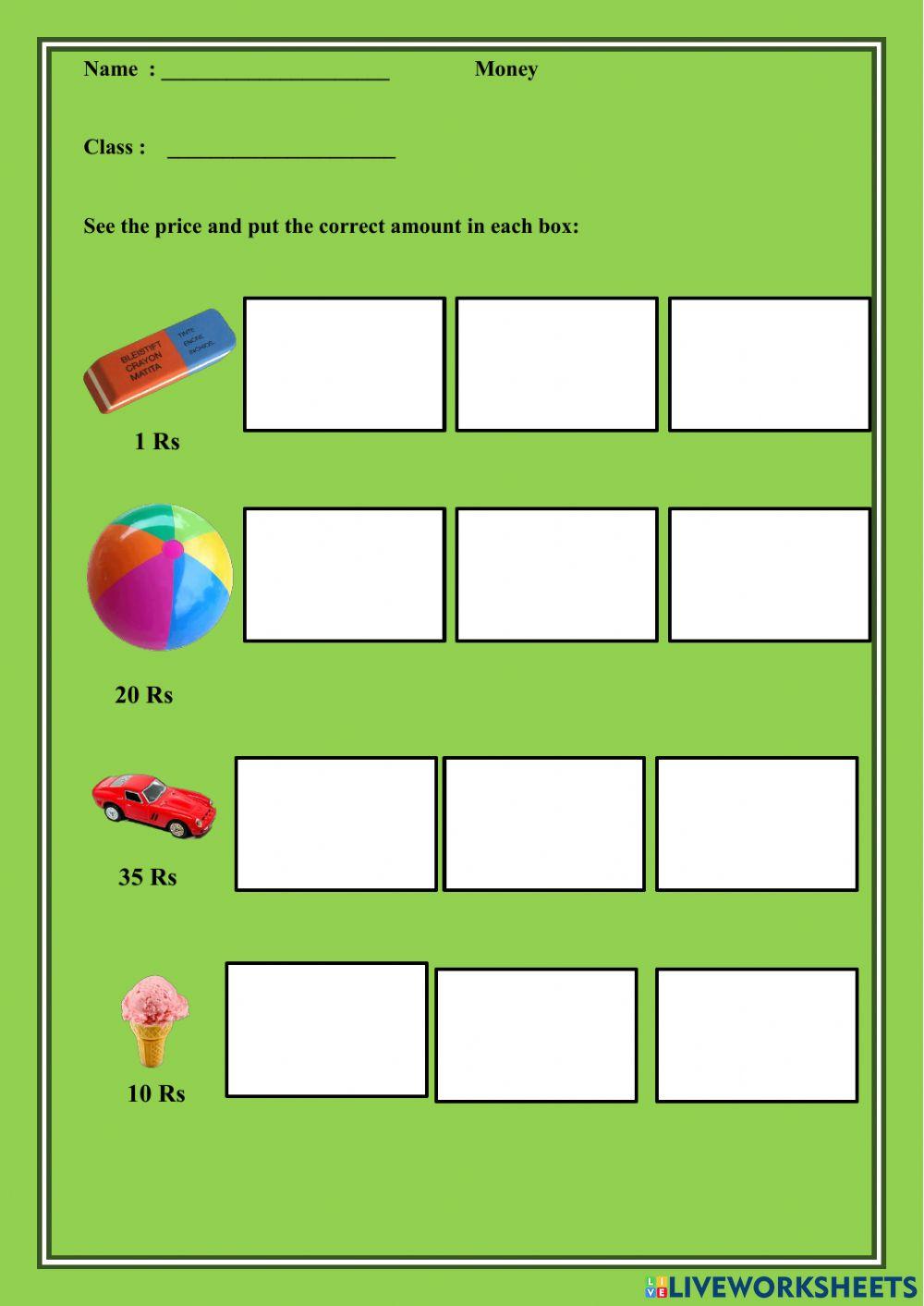 Money online exercise for Grade 1&2 | Live Worksheets