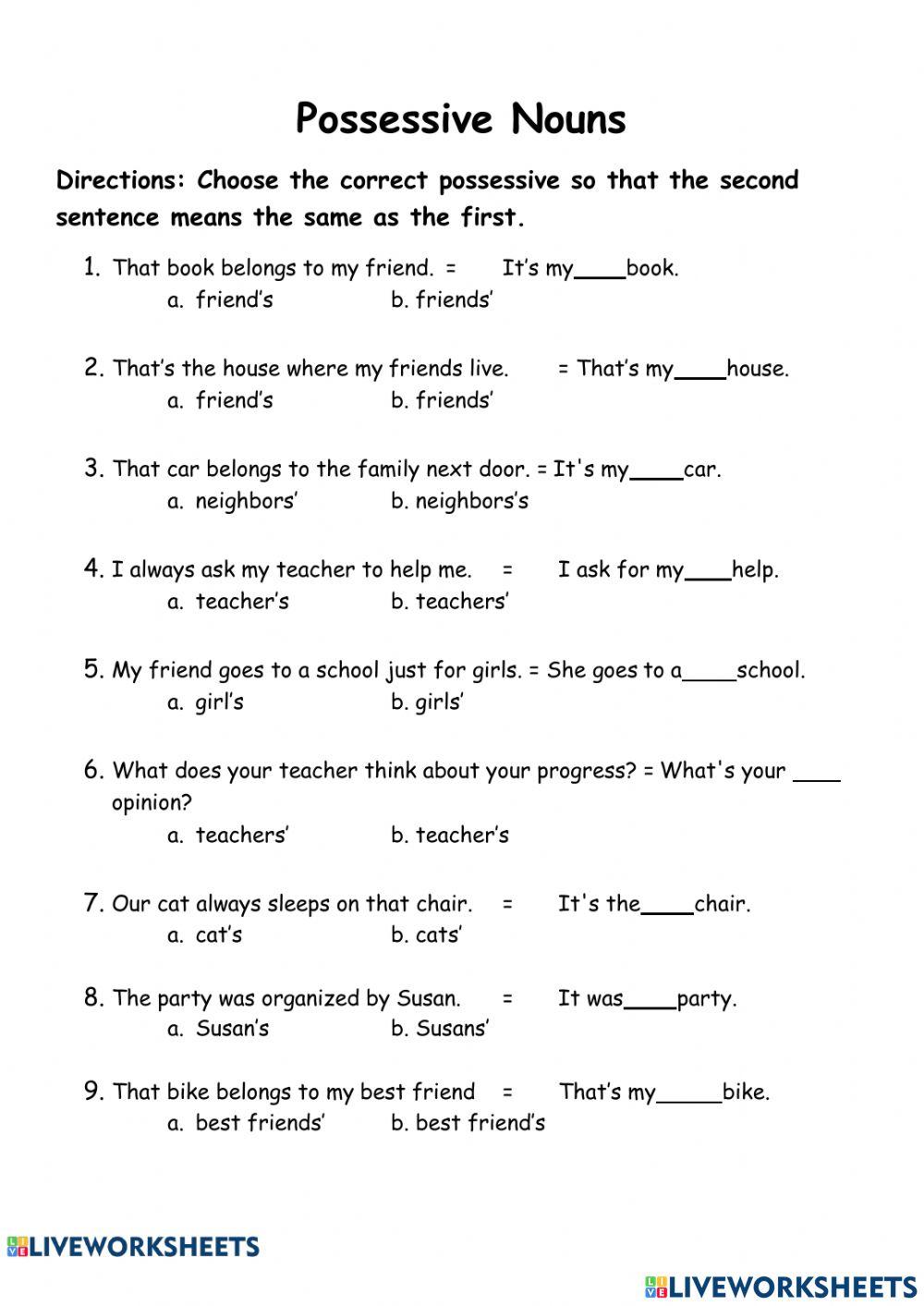 1806118 | Possesive | Luis Castillo | LiveWorksheets