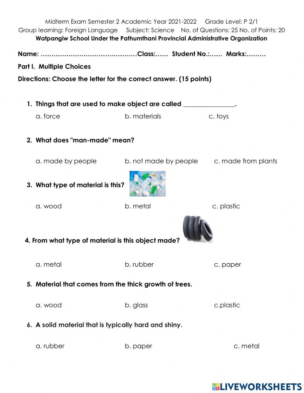 P2 midterm test worksheet | Live Worksheets