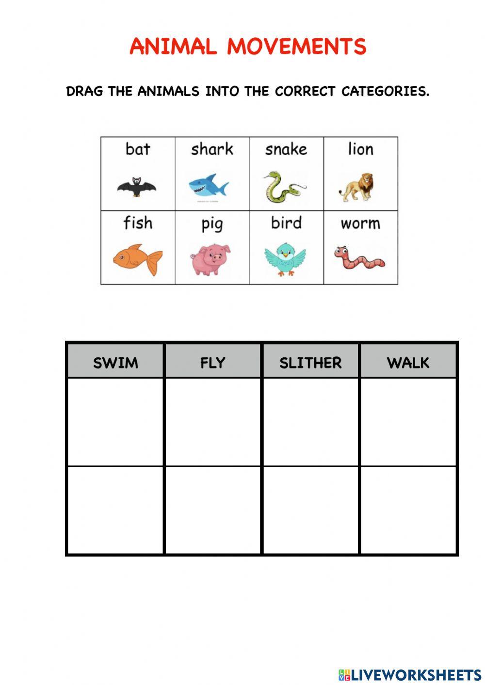 Animal movements | Free Interactive Worksheets | 1806329