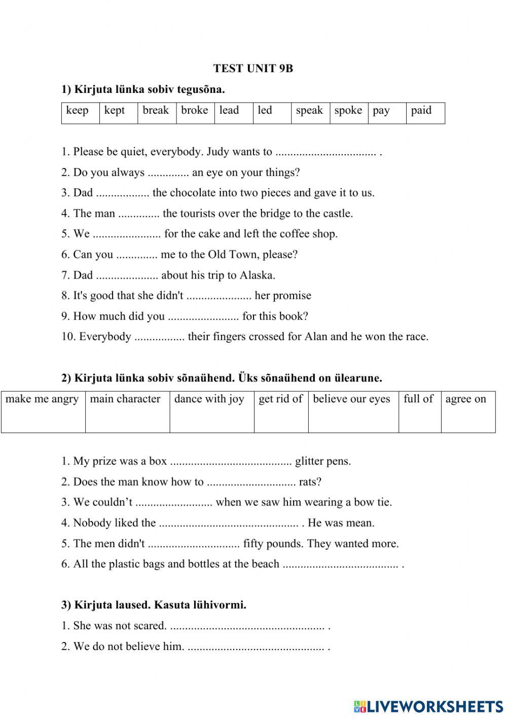 Test Unit 9B interactive worksheet | Live Worksheets