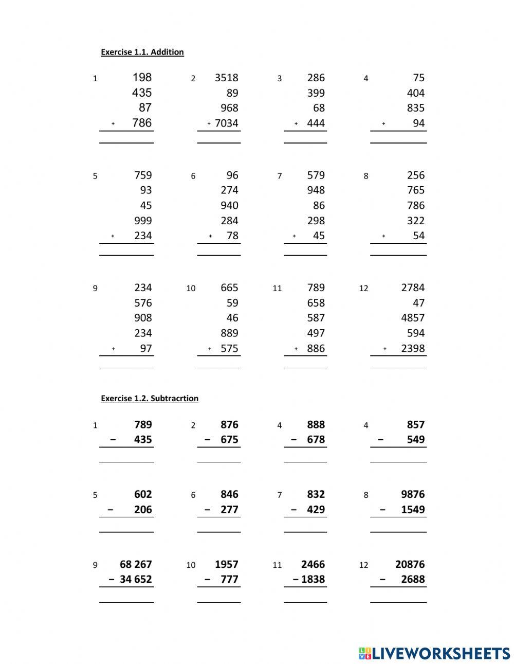 Operations on n… | Free Interactive Worksheets | 1806785