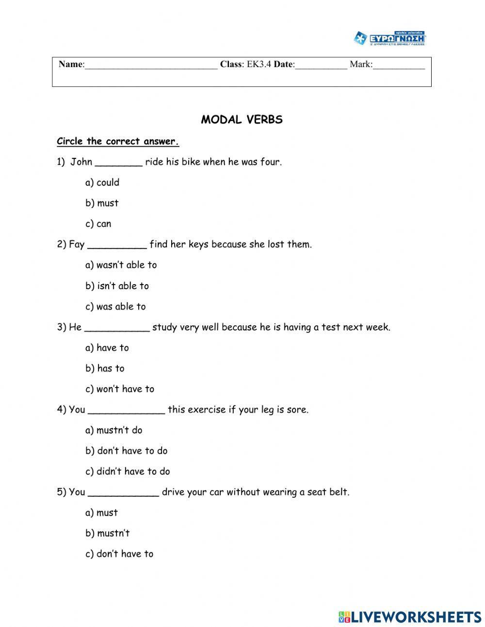 Modal verbs (KE… | Free Interactive Worksheets | 1806830