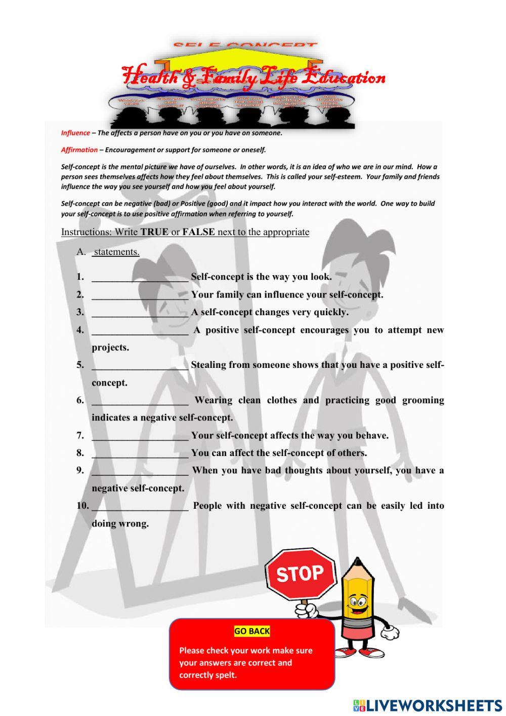 Self Concept True-False Gr 7 online exercise for | Live Worksheets