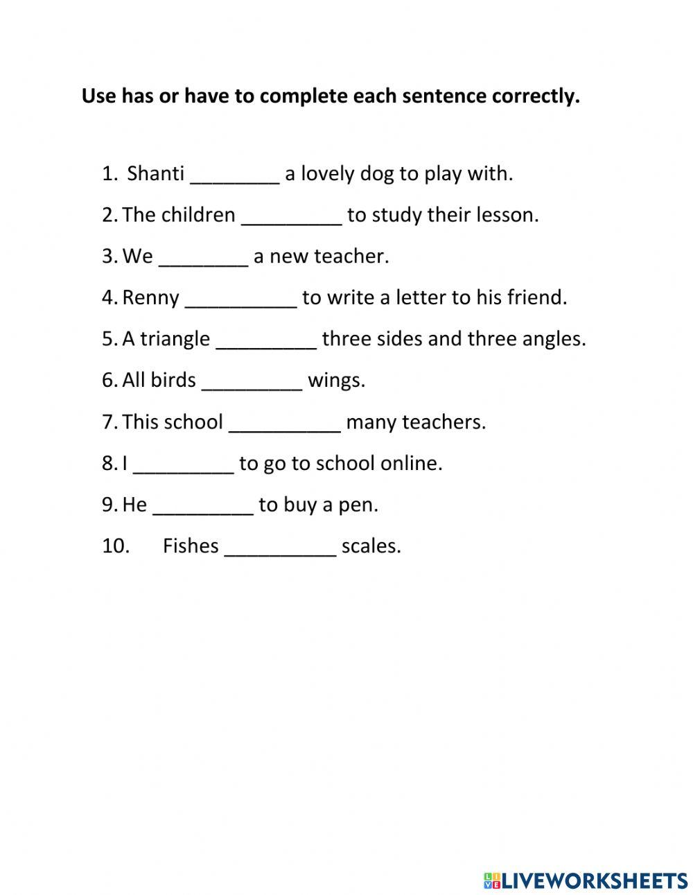Weekly Test - Has or Have online exercise for | Live Worksheets