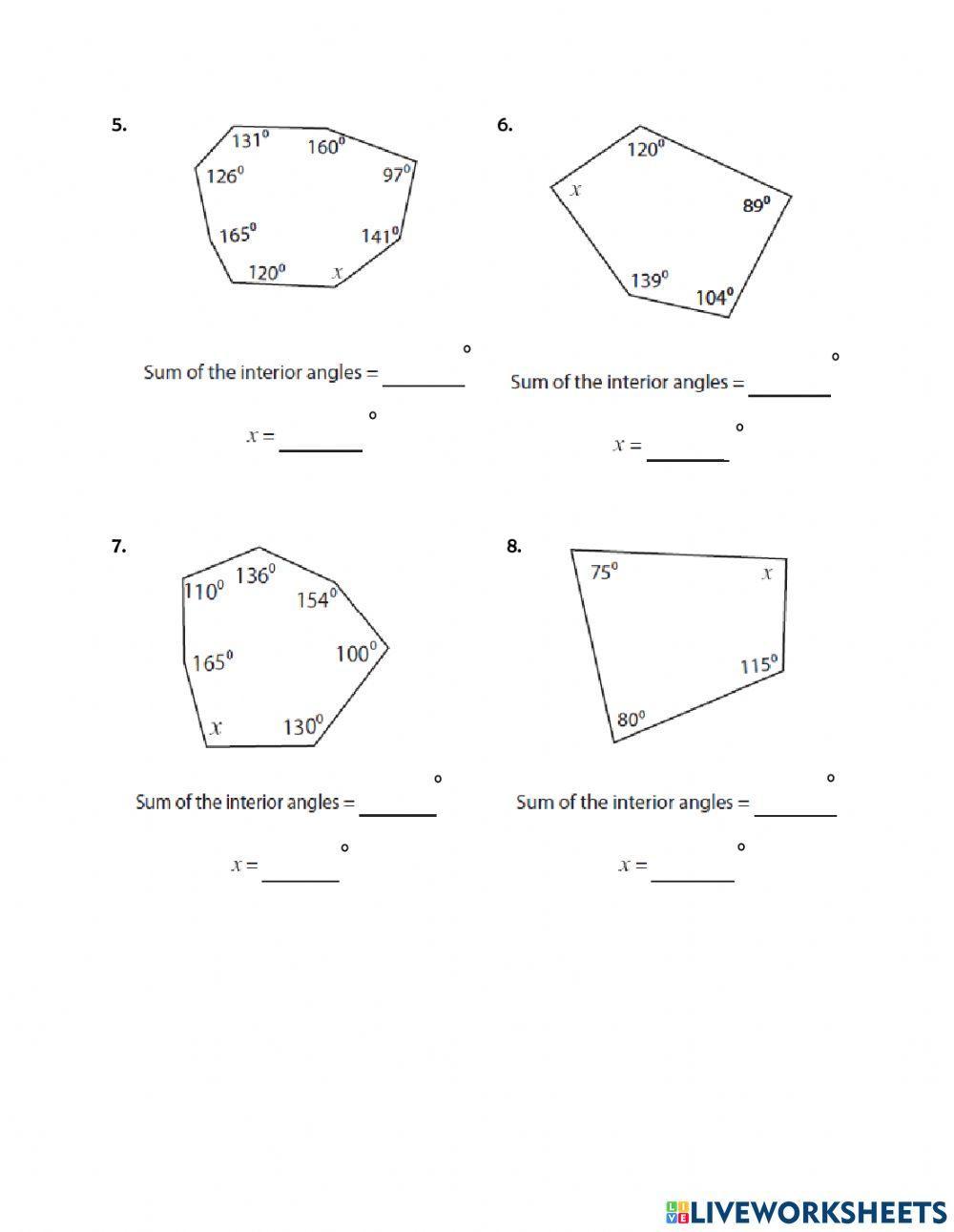 Interior Angles In Polygons Worksheet