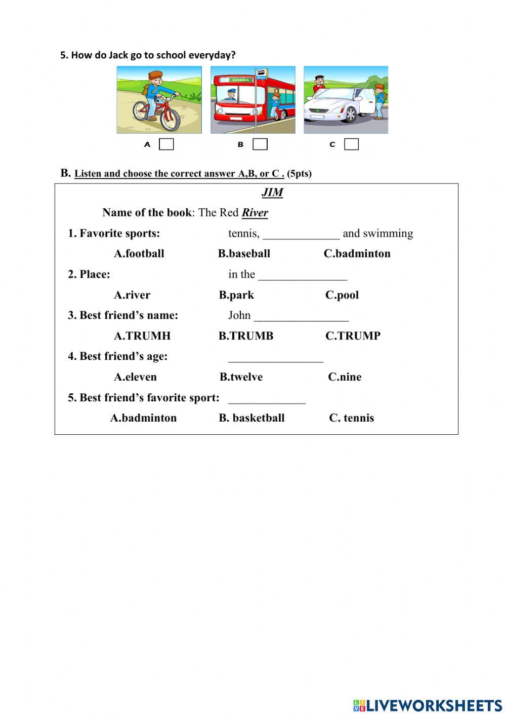 LISTENING-GRADE 4 online exercise for | Live Worksheets