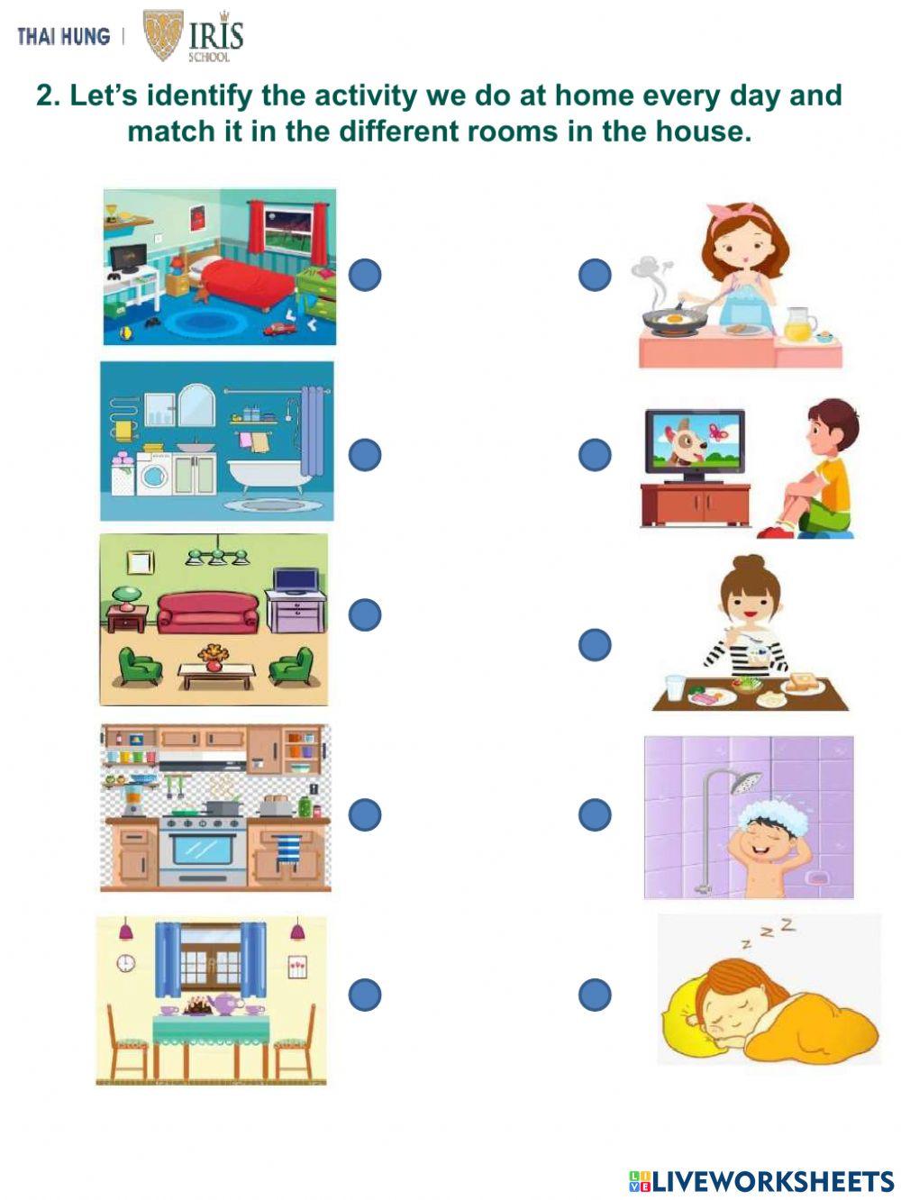 Rainbow-Worksheet about rooms in house worksheet | Live Worksheets
