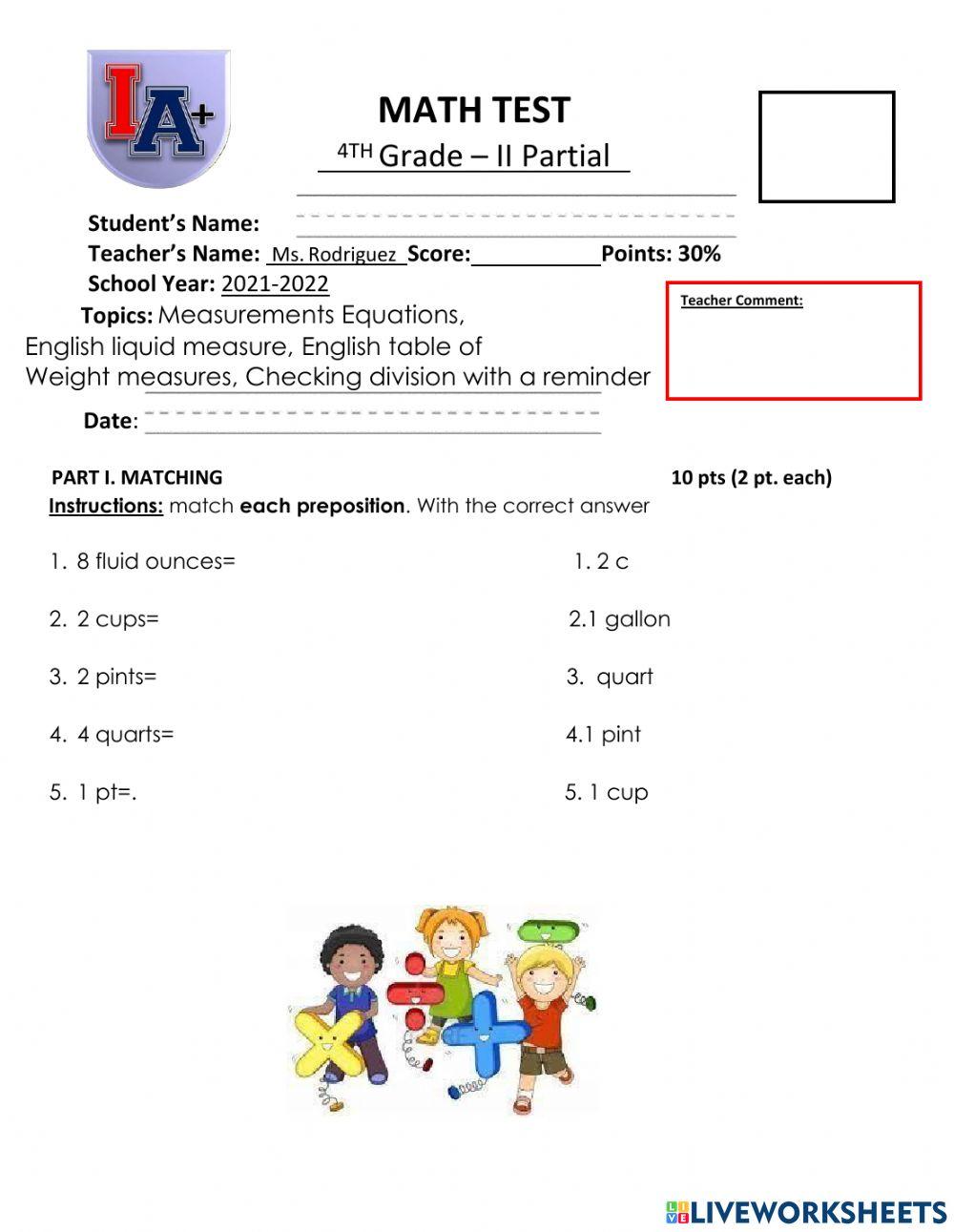 Math online exercise for 4th grade | Live Worksheets