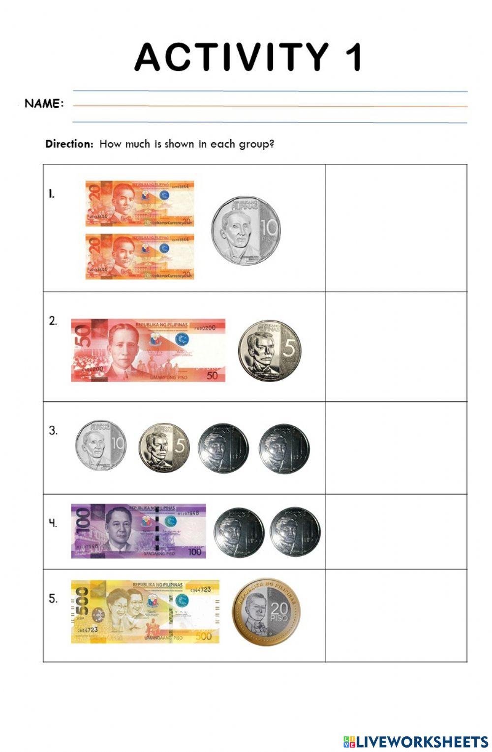 Philippine Money Bills And Coins Worksheet Philippine Money Bills And Coins Worksheet