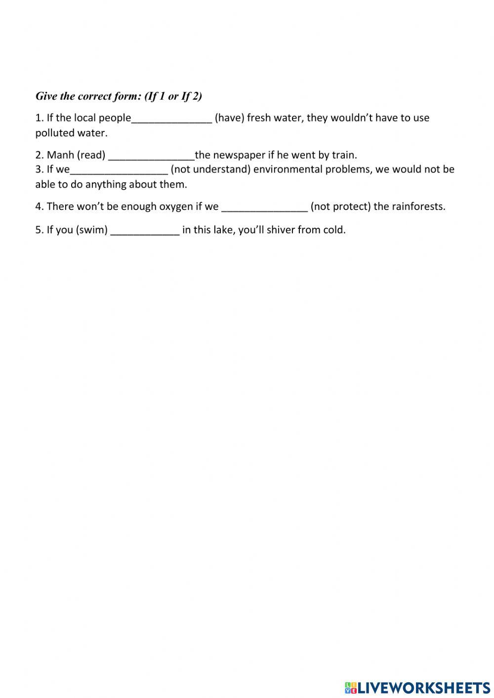 If 1 và 2 worksheet | Live Worksheets